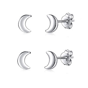 2 Pairs Adabele Real 925 Sterling Silver Hypoallergenic Stud Earrings Dainty Small Waxing Moon Ear Studs for Women Birthday Gift SSE93-1