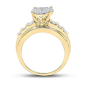 10kt Yellow Gold Round Diamond Oval Bridal Wedding Engagement Ring 1-1/2 Cttw