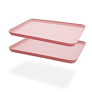 2Pcs Unbreakable Serving Tray Decorative Tray Wheat Straw, Great for Dinner Tray Tea Tray Bed Tray Bar Tray Breakfast Tray Food Tray (Pink)