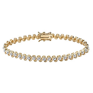 PalmBeach Yellow Gold-plated Genuine Diamond Accent S Link Tennis Bracelet (4.5mm), Box Clasp, 7.5 inches