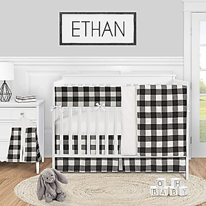 Sweet Jojo Designs Woodland Buffalo Plaid Boy Fitted Crib Sheet Baby or Toddler Bed Nursery Photo Op - Black and White Rustic Country Deer Lumberjack Arrow