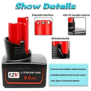 2Pack 12V 9.0Ah Replacement Battery Compatible with Milwaukee M12 12V Power Tools for Milwaukee M12 Battery 48-11-2460 48-11-2401 48-11-2411 48-11-2412 48-11-2420 48-11-2440 Li-ion Tools Batteries
