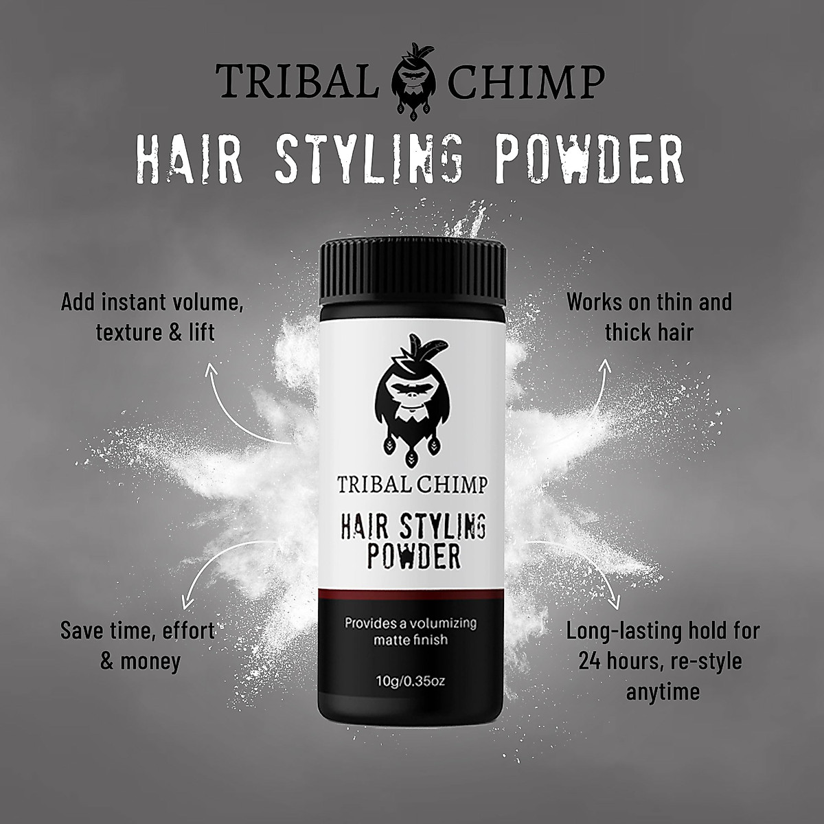 Tribal Chimp Hair Styling Powder for Men and Women, Hair Volumizer and Texture Powder - Single Pack, 10g