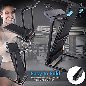 SereneLife Smart Digital Folding Treadmill - Electric Foldable Exercise Fitness Machine, Large Running Surface, 3 Incline Settings, 12 Preset Program, Sports App for Running & Walking (SLFTRD30)