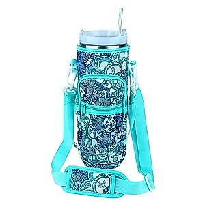 Water Bottle Holder with 2 Straps and 2 Pockets for Stanley Tumbler 40oz, Water Bottle Carrier Bag Sling with Adjustable Shoulder and Hand Strap for Hiking, Walking Camping Travelling