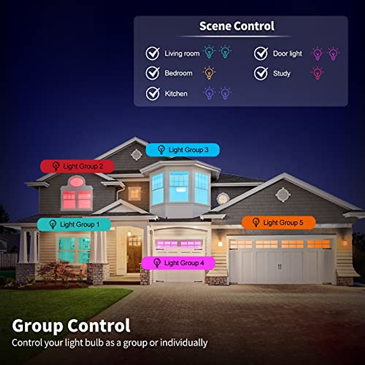 MagicLight Smart Light Bulb Works with Alexa Google Home, A19/E26 800LM Color Changing Light Bulb, WiFi & Bluetooth 5.0, Dimmable, RGBCW, Music Sync, APP Control, No Hub Required