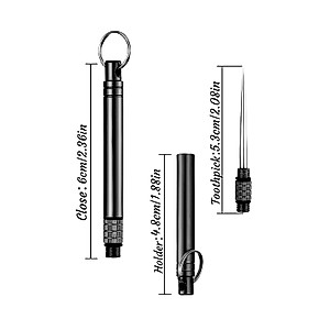 6 Pieces Metal Titanium Toothpicks, Portable Reusable Pocket Toothpicks with Stainless Steel Toothpick Holder, Multifunctional Metal Toothpicks Holder Keychain for Outdoor Travel Picnic Camping (6)