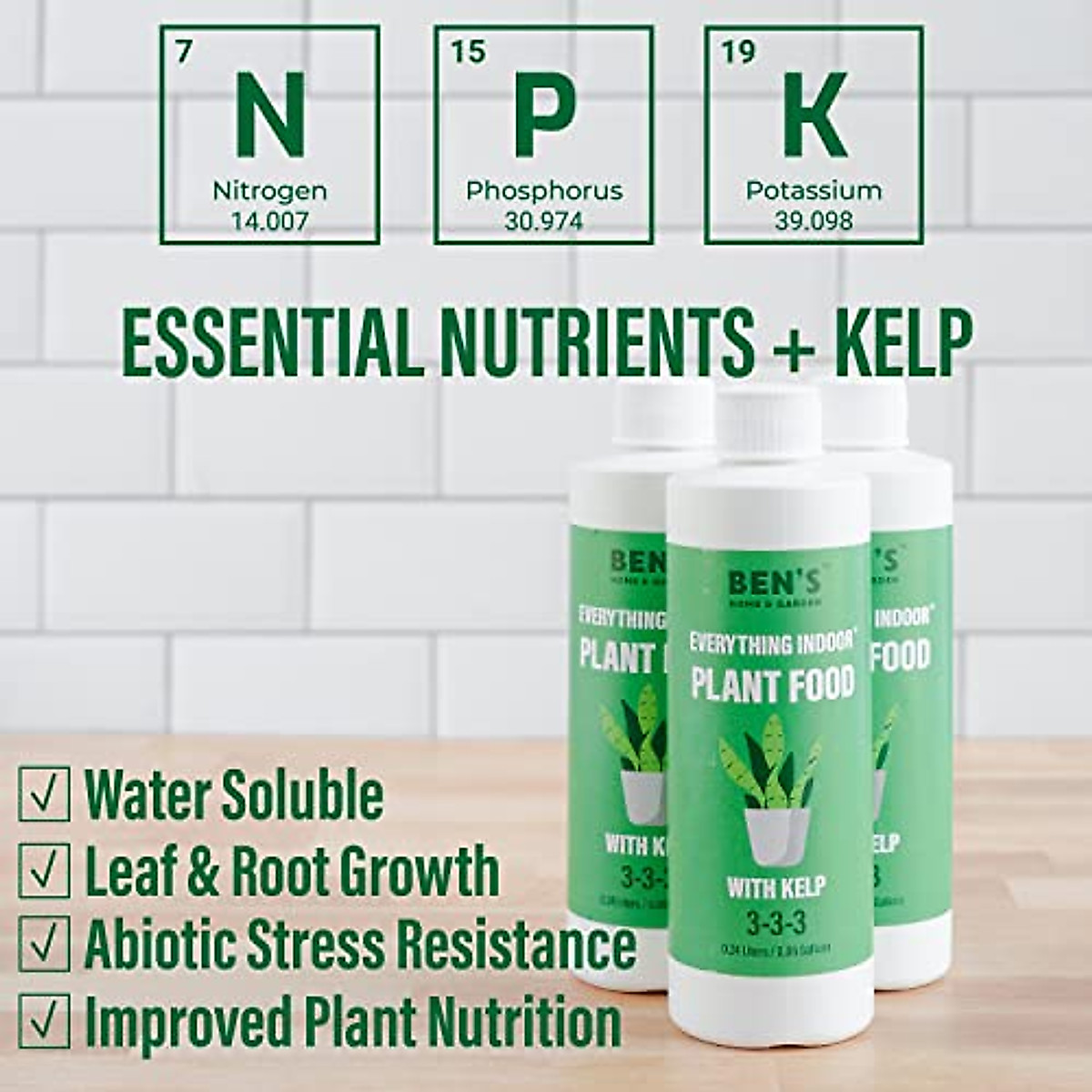 Ben's Home & Garden Everything Indoor Plant Food with Kelp | Liquid Concentrate Indoor Plant Fertilizer 3-3-3 All Purpose Plant Food for House Plants (8 Ounce)