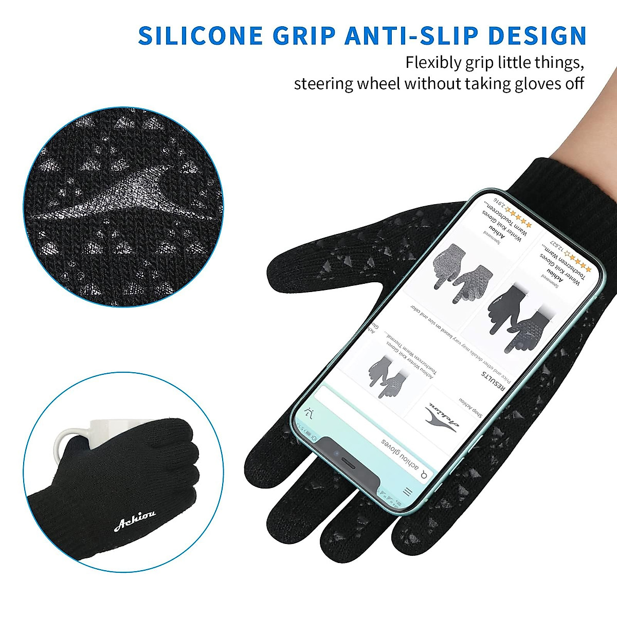 Achiou Winter Gloves for Men Women, Touch Screen Texting Warm Gloves with Thermal Soft Knit Lining,Elastic Cuff