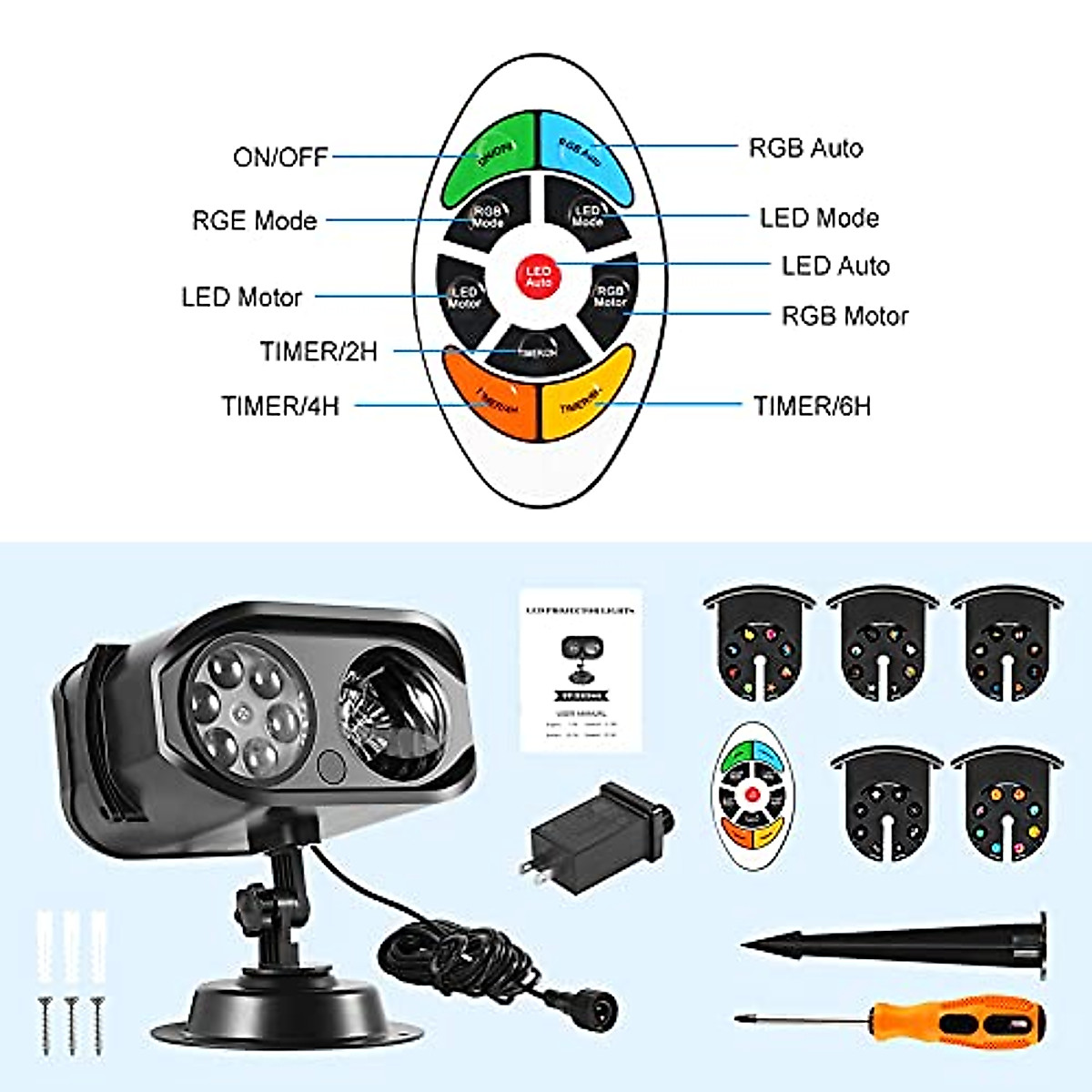 Christmas Projector Lights, Joycabin 6-in-1 Aurora Moving Patterns LED Lights, Waterproof Halloween Landscape Light with Remote Control Timer for Outdoor/Indoor Christmas Holiday Party