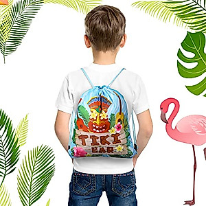 24 Pcs Hawaiian Party Favor Bags Hawaii Themed Aloha Drawstring Bags Tropical Goodie Bags Flamingo Gift Bag for Birthday, Bridal Shower, Events, Summer, Beach, Pool Backpack, 12 x 10 Inch