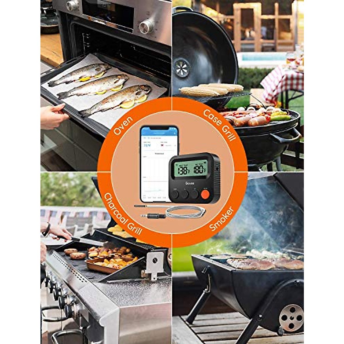 Govee Bluetooth Meat Thermometer, 230ft Range Wireless Grill Thermometer Remote Monitor with Temperature Probe Digital Grilling Thermometer with Smart Alerts for Smoker Cooking BBQ Kitchen Oven