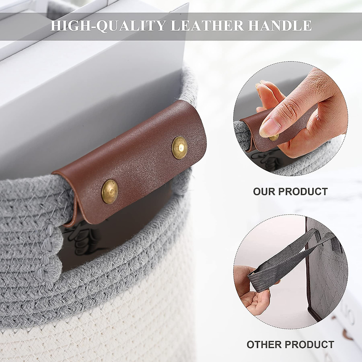 ECDYQXVU 1 Pack Cotton Rope Storage Baskets,15x10x9 in,Collapsible Storage Bins, Decorative Woven Basket Cube Storage Organizer for Nursery, Laundry, Towel, Clothes,Cosmetics, Books(White/Grey)