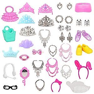 BARWA 40 PCS Doll Accessory Bags Crown Necklace Comb for 11.5 inch Doll Xmas Gift