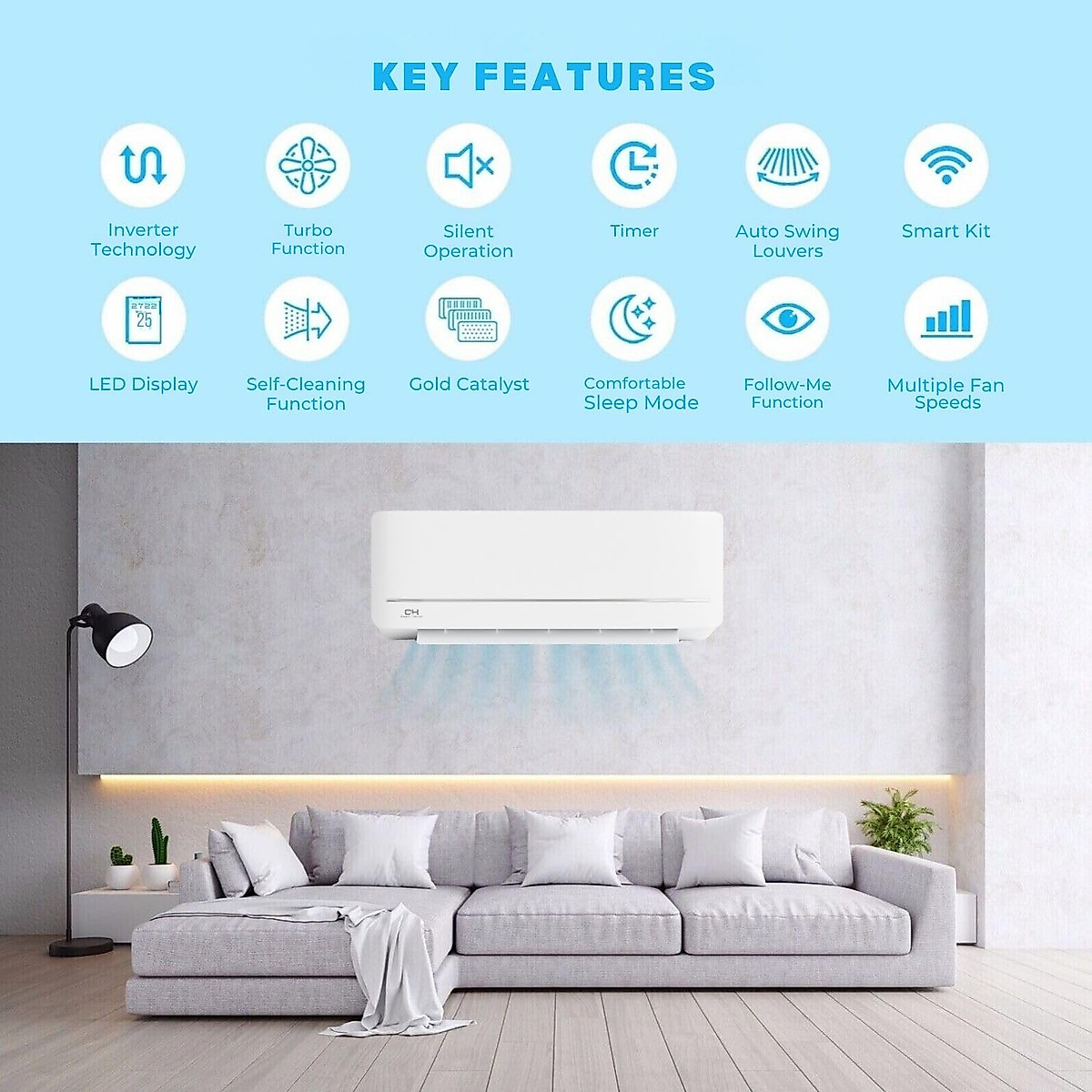 Cooper & Hunter MIA Series, Mini Split Air Conditioner and Heater, 6,000 BTU, 115V, 21.5 SEER2, Wall Mount Ductless Inverter Heat Pump System, Including 16ft Installation kit