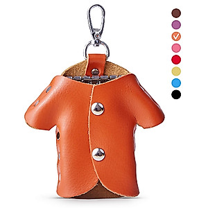 Car Genuine Leather Key Chain Car Smart Keychain Holder Metal Hook Key Pouch-Orange