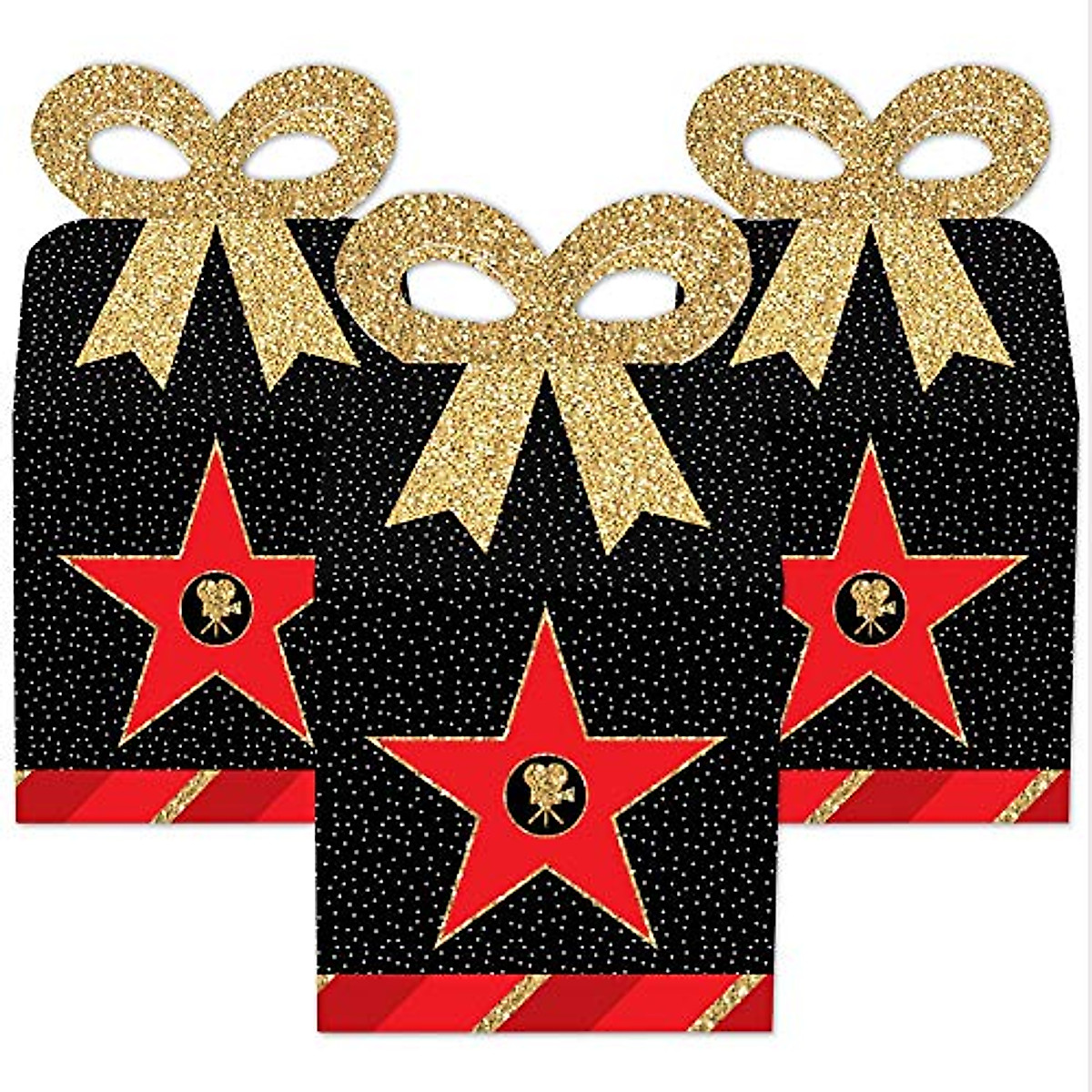 Big Dot of Happiness Red Carpet Hollywood - Square Favor Gift Boxes - Movie Night Party Bow Boxes - Set of 12