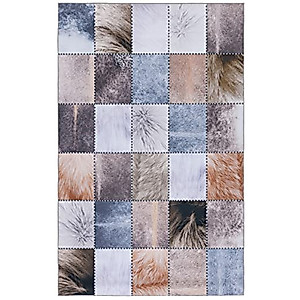 Safavieh Faux Hide Collection Machine Washable Slip Resistant 5' x 8' Beige/Brown FAH519C Patchwork Rustic Lodge Modern Glam Bedroom Living Room Area Rug