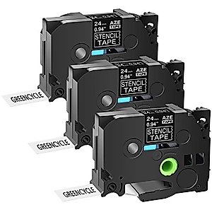 Greencycle 3PK Compatible for Brother P-Touch ST151 STe151 ST-151 STe-151 Stencil Tape 1" (24mm)x 9.8ft(3m) Black on Clear Mobile Solution Non-Adhesive Etching Label for PT-D600VP PT-P700 Label Maker