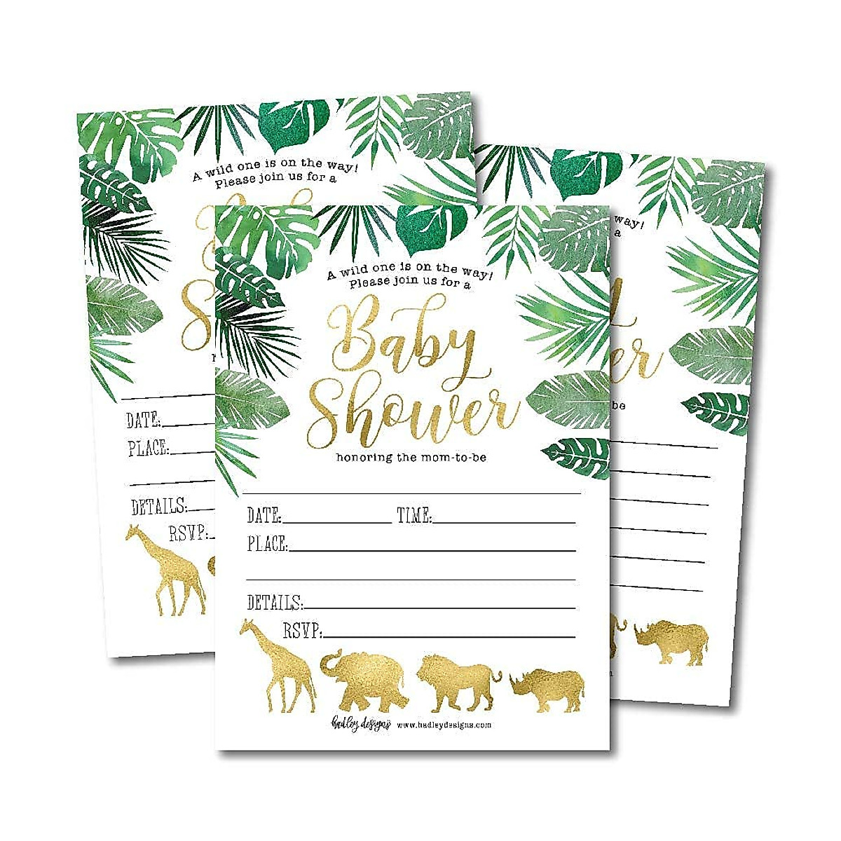 25 Safari Baby Shower Invitations, 25 Books For Baby Shower Request Cards, 25 Baby Shower Diaper Raffle Tickets For Baby Shower Games To Play, Cute Jungle Animal Write in Diaper Raffle Cards
