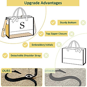 TOPEAST Initial Jute Tote Bag for Women Small Travel Makeup Bag, 21st 40th 50th Birthday Gifts for her New Mom Gifts, Personalized Wedding Gifts for Guests Bride Bridesmaid Gifts Letter J