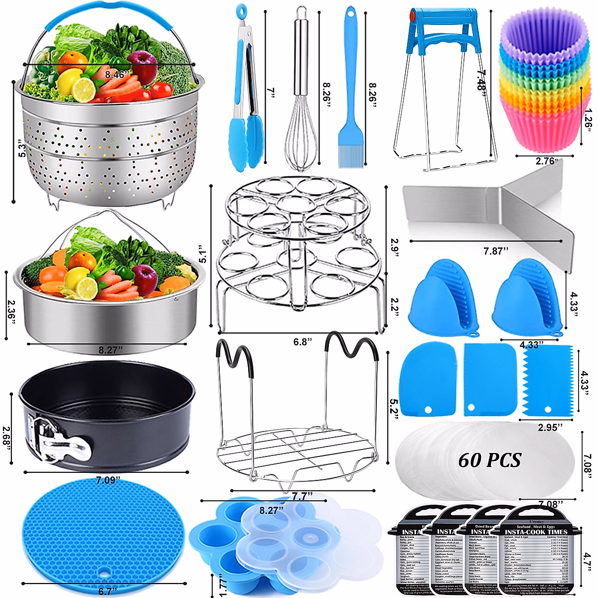101 Pcs Pressure Cooker Accessories Set Compatible with Instant Pot 6 qt 8 Quart, 2 Steamer Basket, Springform Pan, Stackable Egg Steamer Rack, Egg Bites Mold, Steamer Rack Trivet, Parchment Pape