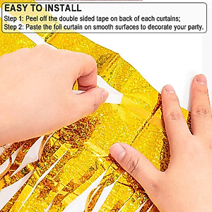 Graduation Party Decorations Navy Blue Gold 2024/Navy Blue Yellow Graduation Decorations Navy Blue Foil Fringe Curtains Graduation Backdrop Metallic Foil Fringes Curtains for Blue Gold Birthday Party