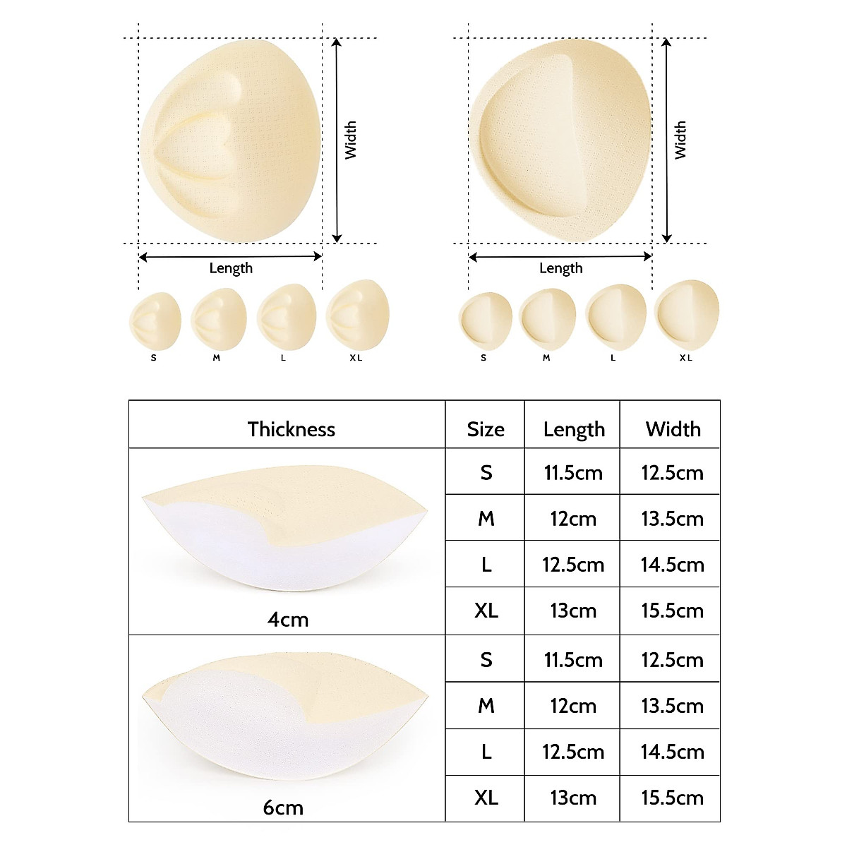 FOOT OF THE TREE Super Thick Bra Pads Inserts 3 Pairs Removable Breast Enhancers Push Up Bra Cups Paddings,BE4CM-S