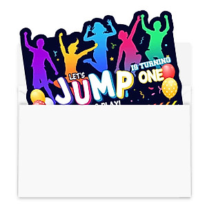 Simimi art 1st Bounce House or Jumping Theme Birthday Party Invitations - Trampoline Jump Birthday Invite - Trampoline Birthday Party - 30 Cards + 30 Envelopes