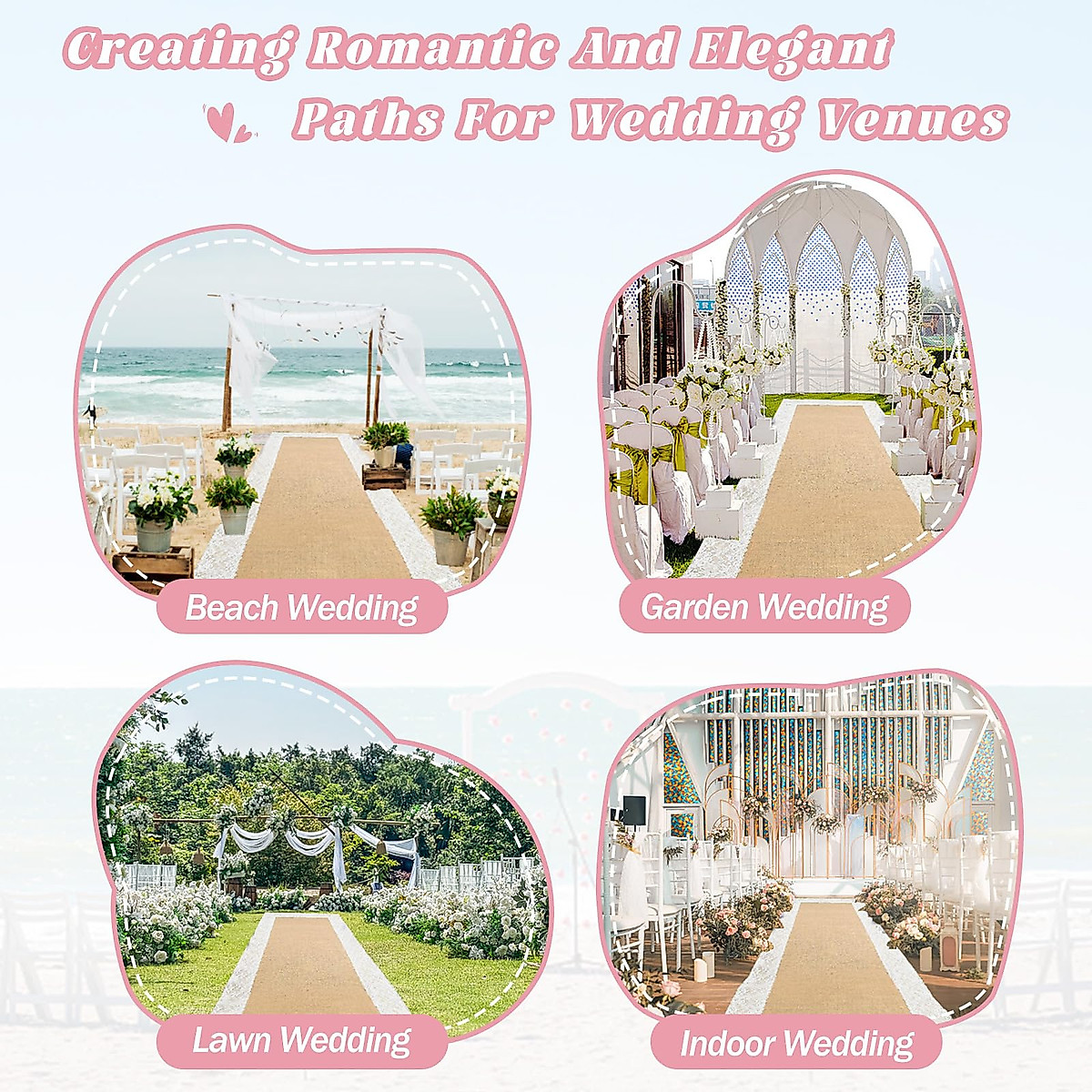 FUYITE Burlap Aisle Runner for Wedding Ceremony, 36" x 20ft Natural Burlap Wedding Aisle Runner with Lace, Jute Vintage Seamless Rustic Charm Wedding Runner Aisle Outdoor