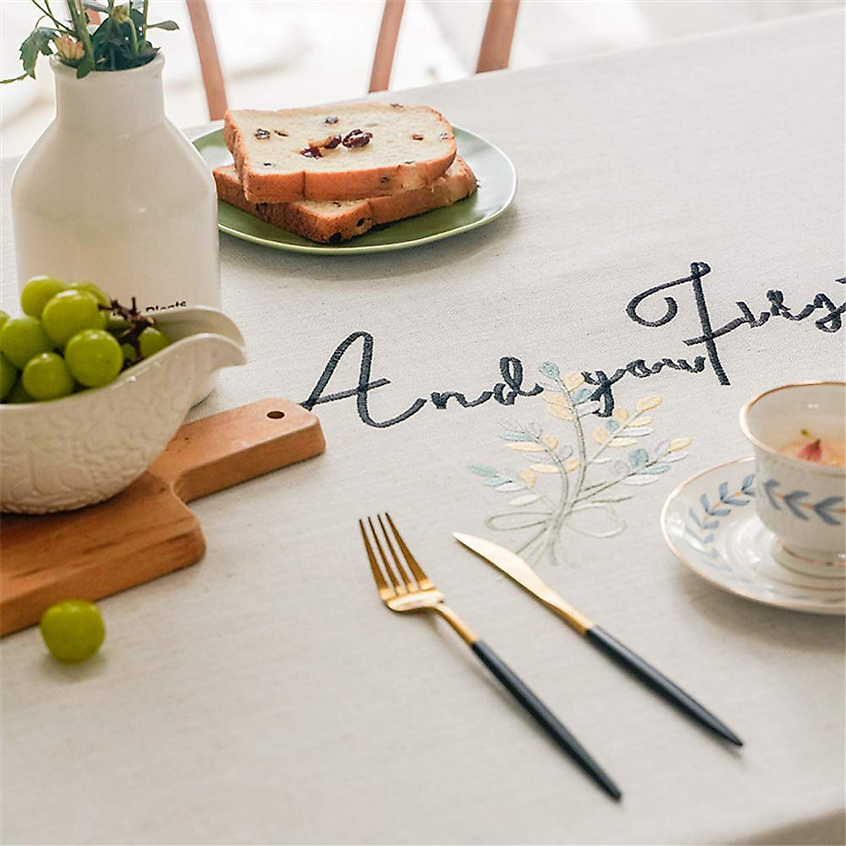 Tablecloth Polyester Fabric Tablecloths Rectangle Table Cover for Kitchen Dining Tabletop Decoration Table Cloths for Party, Holiday, Christmas, Buffet，Ruffles (Blue//Yellow/Grey, 55"×94"--140×240cm)