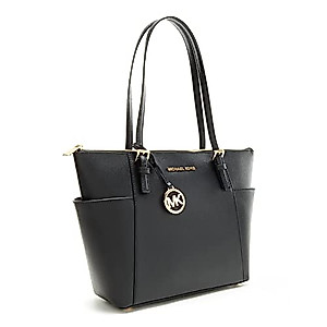 MICHAEL Michael Kors Womens Jet Set Leather Shopper Tote Handbag Black Large