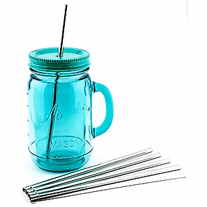 4 Pack Cocostraw for Aladdin Mason Jar 32 oz Tumbler PerfectFIT 18/8 Stainless Steel Drinking Straws With Cleaning Brush