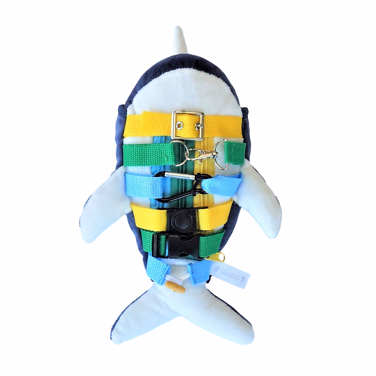 SENSORY4U Buckle Pillow Sensory Narwhal Stuffed Animal Fine Motor Development Toy Activity Plushie - Counting Sorting Zipper Skills Marble Maze Toy