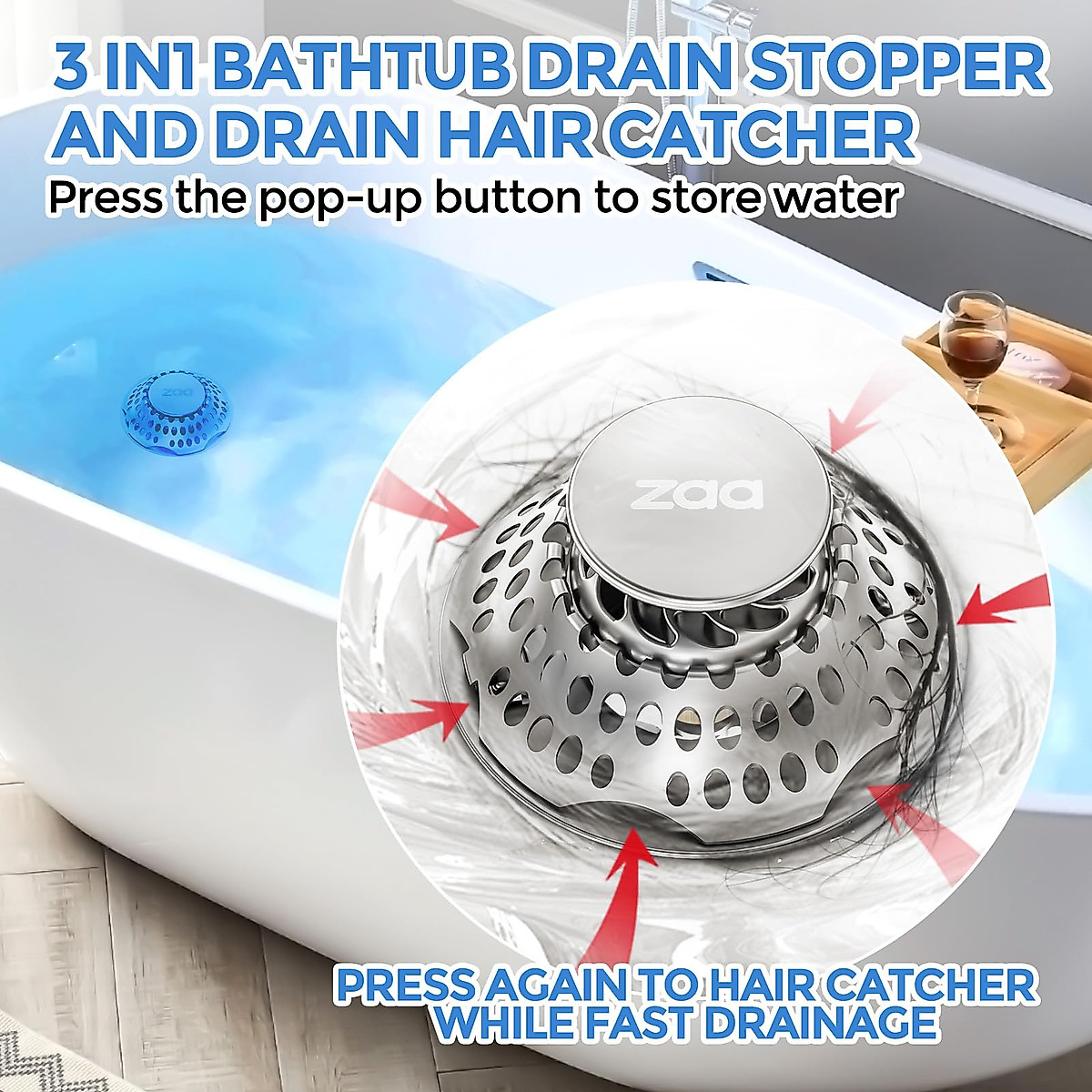 3in1 Bathtub Drain Stopper & Shower Drain Hair Catcher Combo, Upgraded 2in1 Tub Stopper Bathtub Drain Cover and Hair Catcher, 2 Pack Premium Silicone Drain Protector & Shower Drain Cover.