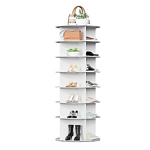 GOOFCXO 7 Tier Rotating Shoe Rack Tower, 360° Revolving Free Standing Shoe Organizer High Bottom Design Shoe Tower Spinning Storage Lazy Susan Multifunctional Rotate Shoes Closet Organization (White)