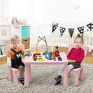 Costzon Kids Table and Chair Set For Toddler, 3 Piece Plastic Children Activity Table for Reading, Drawing, Snack Time, Arts Crafts, Preschool, Kindergarten & Playroom, Easy Clean (Pink)