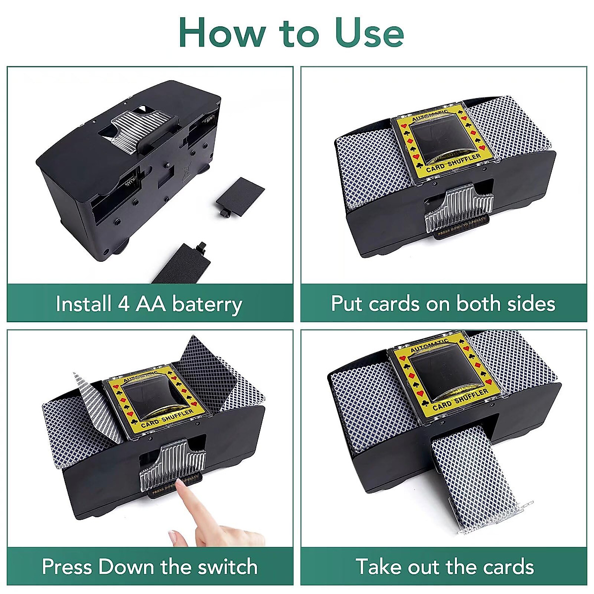 Rareidel Automatic Card Shuffler 2 Deck, Battery Operated Card Dealer Machine, Electric Casino Card Shuffler for UNO, Blackjack, Texas Hold'em, Home Card Games