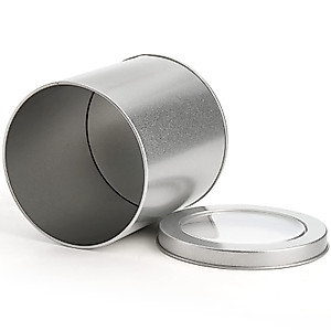 Tosnail 6 Pack Round Metal Tins Canister with Window Top Lid, 17 Oz Tin Can Box, Large Kitchen Tin Container for Loose Tea, Coffee, Candy, Spices - Silver