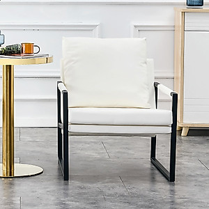 SPOFLYINN Furniture Soft Upholstered Armchair-Modern Metal Frame Pu Leather Accent Chair with Extra-Thick Padded Backrest & Seat for Home, Office, Living Room, Bedroom-Comfortable & Durable Black