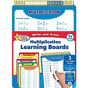 Active Minds - Write-and-Erase - Wipe Clean Learning Boards Ages 7+ - Multiplication, Division, USA States and Capitals
