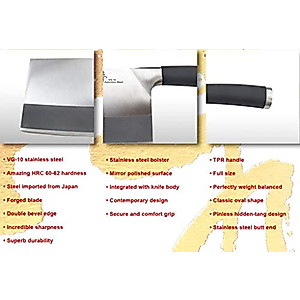 ZHEN Japanese VG-10 3-Layer Forged High Carbon Stainless Steel Medium Duty Cleaver Chef Butcher Chopping Knife (Bone Chopper), 6.5-inch, TPR Handle