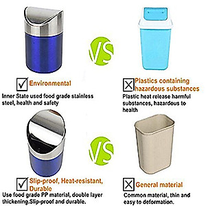 Sundarling Stainless Steel Mini Countertop Trash Bin 1.5L Car Dust Bin Swing Lid Kitchen Worktop Trash can (Red)