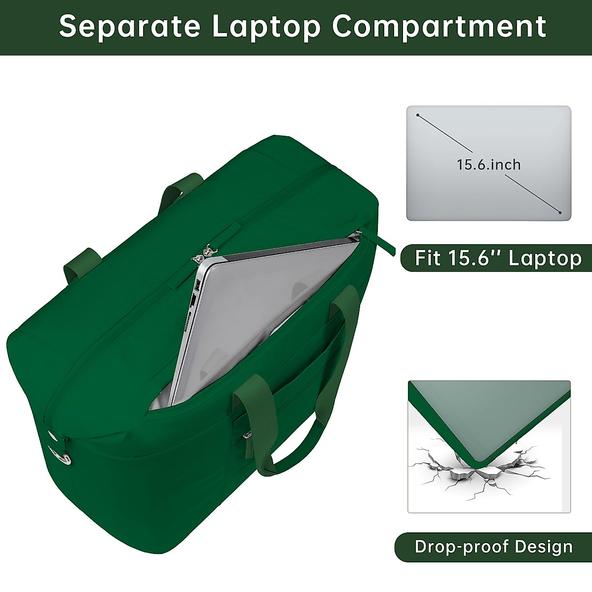 Weekender Bags for Women with 15.6 inch Laptop Compartment, LYAUK Travel Duffel Bag with Detachable Makeup Bag&Wet Pocket, Carry on Overnight Bag for Airplanes,Hospital Bag for Labor and Deliver Green