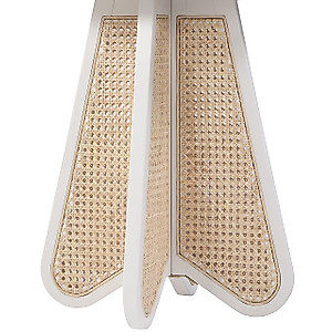 Meridian Furniture 208White-ET Butterfly Collection Mid-Century Modern End Table with Solid Wood White Finish, Oak Veneer Top, Natural Cane, 20" W x 20" D x 22" H, White