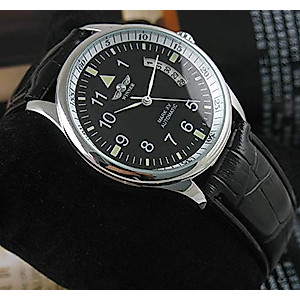 VIGOROSO Men's Sport Day Date Black Leather Automatic Self Winding Watch