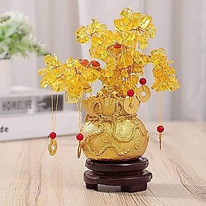 Feng Shui Citrine Quartz Crystal Money Tree Bonsai Style Decoration for Luck and Wealth (Purse)