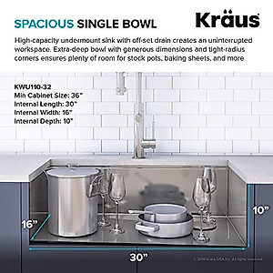 Kraus KWU110-32-100-100MB, Kore Workstation 32-inch Undermount 16 Gauge Single Bowl Stainless Steel Kitchen Sink with WasteGuard 1 HP Continuous Feed Garbage Disposal