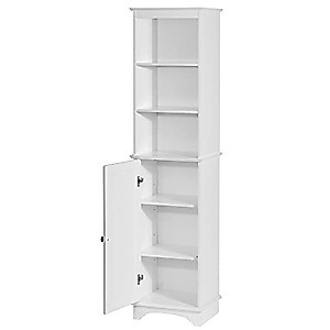 Spirich Home Freestanding Storage Cabinet with Three Tier Shelves, Tall Slim Cabinet, Free Standing Linen Tower, White