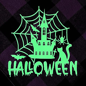 Glow in The Dark Halloween Dog Bandana Scarf, 2 Pack Holiday Fall Dog Bandanas Plaid Triangle Reversible Scarves Bibs for Small Medium Large Dogs Pets